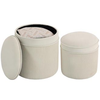 HOMCOM 2er Set Sitzhocker mit Stauraum Hocker mit Deckel, Runder Fu&szlig;hocker Polsterhocker mit Samtoptik Ottomane 36 x 36 x 41,5 cm Cremewei&szlig;