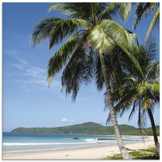 Artland ARTland Wanddeko Glasbilder Wandbild Glas Bild einteilig Quadratisch Strand Meer Palmen Karibik Küste Insel Südsee Urlaub T5GY