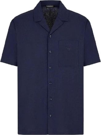 Emporio Armani Homme, Chemises, Bleu, Taille: 2XL Chemise &agrave; Manches Courtes en Lin M&eacute;lang&eacute;