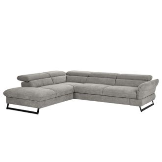 Fredriks home24 Ecksofa Manson mit Ottomane Grau/Lichtgrau Microfaser 283 x 69cm Ottomane davorstehend links ohne Schlaffunktion Keine Funktion Modern