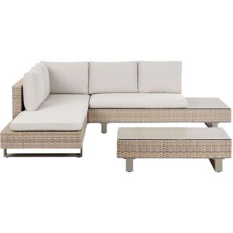 Beliani Gartenm&ouml;bel Set Cremewei&szlig; und Beige Rattan Aluminium Textil inkl. Kissen 5-Sitzer mit verstellbarer R&uuml;ckenlehne Terrasse Outdoor Modern