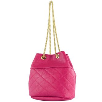 modamoda.de T245 Damen Leder Beuteltasche Schultertasche handmade in Italy, Farbe:Pink