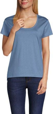 Lands End Supima Shirt mit Ballettausschnitt und kurzen Ärmeln, Damen, Größe:48-50 regular, Blau, Baumwolle, by Lands End