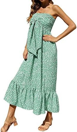Generic Mini robe d&eacute;t&eacute; d&eacute;contract&eacute;e &agrave; manches longues et col carr&eacute; &agrave; volants, taille &eacute;lastique, style boh&egrave;me 2026 pour femmes, Vert, M