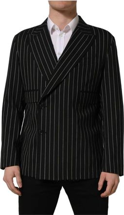 Dolce & Gabbana Homme, Vestes, Noir, Taille: M Stripes Wool Double Breasted Jacket