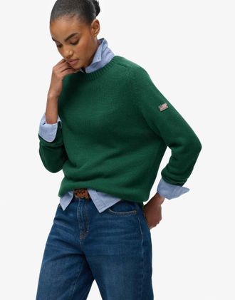 Superdry Pull ras de cou ample en maille - Vert fonc&eacute;