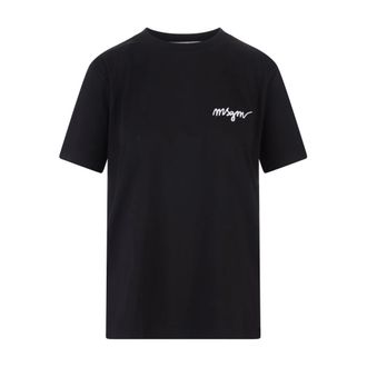 Msgm Msgm, Femme, Tops, Noir, Taille: 42 FR T-shirt noir avec logo brodé