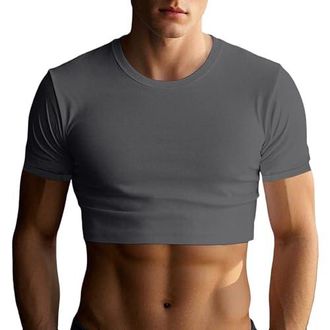 Generic DUHENWU Crop Top Muscle Fit Crop Top pour homme - S&eacute;chage rapide - Stretch - Coupe droite - Avec col rond - Respirant - Doux et confortable - T-shirt 