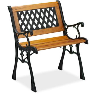 Relaxdays Relaxdays - Gartenstuhl mit Armlehne, belastbar, niedrig, Vintage-Design, Holz & Gusseisen, 73x62x 52,5 cm, natur-schwarz