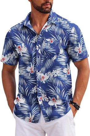 Coofandy Hawaiihemd Herrenbekleidung Tops für Herren Kurzarm Männer Freizeithemd Strandhemd Blumenmuster Floral Hemd DH39 M