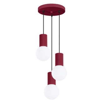 Sollux Lighting H&auml;ngelampe Pendelleuchte H&auml;ngeleuchte - Deckenlampe Aluminium Glas -3 Flammig - LED Lampe Gl&uuml;hbirne - Burgunderrot Halo