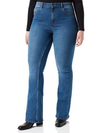 Pieces Damen Pcpeggy Flared Hw Jeans Mb Noos Bc, Medium Blue Denim, M