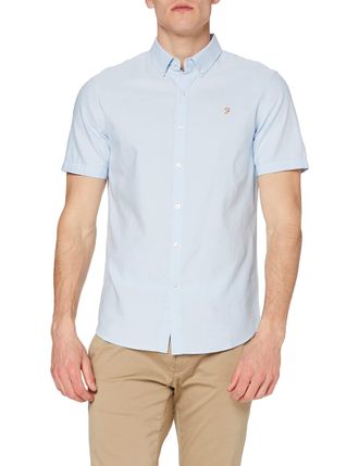 Farah Herren Brewer Slim Fit Baumwoll-Oxford Hemd, Himmelblau, XL