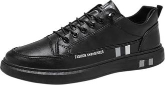 Generico Chaussures homme blanches en cuir avec bout rond et lac&eacute;, baskets confortables et respirantes d&eacute;contract&eacute;es, Noir, 44 EU