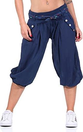 Malito more than fashion Malito Femme Pantalon Harem Court Ceinture Baggy Aladin Yoga 3416 (Bleu foncé)