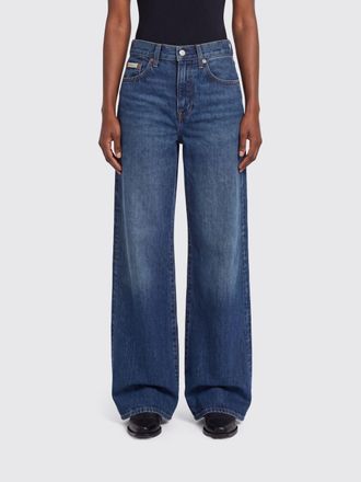 Calvin Klein Jean &eacute;vas&eacute; &agrave; taille haute en denim de coton avec cinq poches