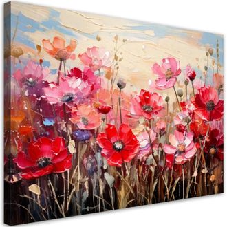 Feeby Bilder - Foto Geschenk - Feld rote Blumen Abstrakt - 120x80 1tlg - Leinwandbilder Wohnzimmer - Wandbild &uuml;ber dem Bett - Bild Schlafzimmer - Aesthetic 