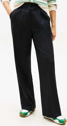 Tommy Hilfiger Timeless - Pantalon ample en laine mélangée - Bleu marine