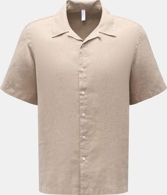 04651/ Herren - Leinen Kurzarmhemd Linen Cuba Kubanischer Kragen sand