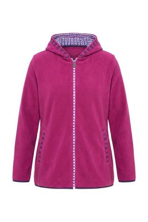 Ulla Popken Sweatjacke Trachten-Fleecejacke Kapuze Zierstickerei Langarm