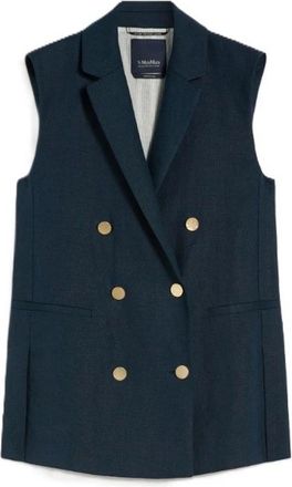 Max Mara Femme, Vestes, Bleu, Taille: 42 FR Gilet en natt&eacute; de lin