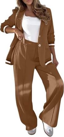 Generic Ensemble de survêtement 2 pièces pour femme - Veste décontractée ouverte sur le devant avec poches - Pantalon large - Style décontracté - Veste tendan