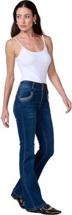 Koröshi Jeans bleu foncé pour femme Boot Cut Push up avec paillettes, de couleur bleue OSC, bleu, 44