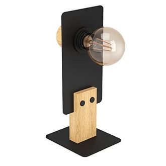 Eglo Tischlampe Bramerton, ausgefallene Nachttischlampe, Tischleuchte aus Holz und Metall Schwarz, FSCM70HB, Deko Lampe f&uuml;r Wohnzimmer und Schlafzimmer, E2