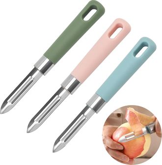 Generic Obstsch&auml;ler Sparsch&auml;ler, Multifunktionssch&auml;ler aus Edelstahl, Ergonomischer grif f&uuml;r Gem&uuml;se Kartoffel und Karott Gem&uuml;sesch&auml;ler, 3 St&uuml;ck(Gr&uuml;n,Rosa,Blau