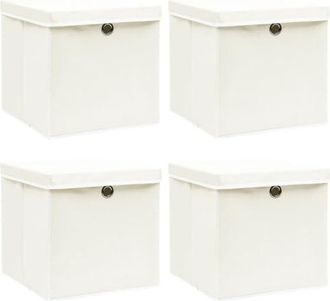 vidaXL 4x Bo&icirc;tes de Rangement avec Couvercles Pliable Organisateur Bac de Stockage Coffre de Rangement Chaussettes Foulards Blanc 32x32x32 cm Tissu