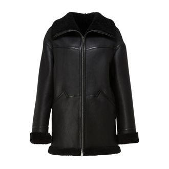 VSP Vsp, Femme, Vestes, Noir, Taille: 38 FR Manteau Dina en peau lain&eacute;e
