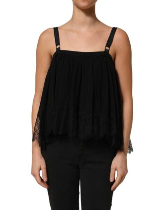 Dolce & Gabbana Womens Black Sleeveless Floral Lace Tank Blouse Top Silk