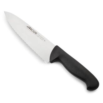Arcos Couteau de Chef Professionnel - Lame Dentelée Acier Inoxydable NITRUM 20 cm - Manche Polypropylène Noir - Durabilité et Précision - Série 2900