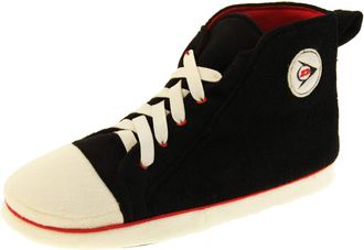 Footwear Studio Herren Dunlop Warme Fleece Neuheit Sport Trainer Hausschuhe,Schwarz Hi Top Trainer Stiefel,XL