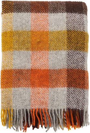 Klippan Gotland Wolldecke 130x200 cm kariert gelb, orange, braun, braunwei&szlig;