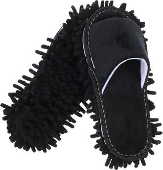 BESTONZON Pantoufles &agrave; Serpilli&egrave;re Hiver Unisexes Taille M Semelle Chenille Antid&eacute;rapante Noires Ouvertes Orteils pour Nettoyage des Sols Maison