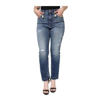 Dolce & Gabbana HighWaist Distressed Jeans mit Perlenbesatz - - Jeans - Damen - Blau - L