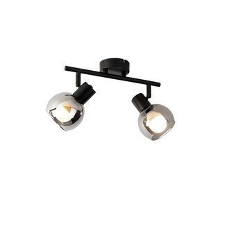 QAZQA Art Deco Smarte Deckenleuchte I Deckenlampe I Lampe I Leuchte schwarz mit Rauchglas inkl. 2-flammig WiFi P45 - Vidro Dimmer I Dimmbar I Wohnzimmer I S