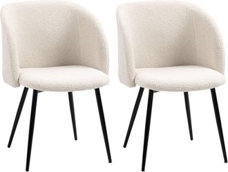 HOMCOM Lot de 2 chaises de salle &agrave; manger avec dossier en tissu effet laine boucle&eacute; pieds en acier 55 x 62 x 80 cm beige noir-Beige