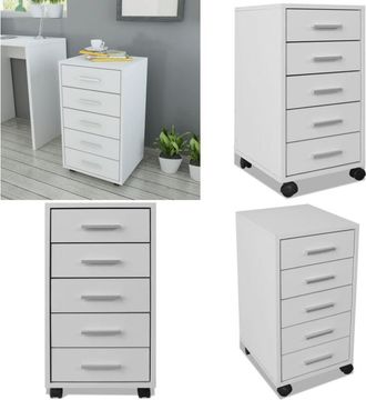 vidaXL Büroschubladenschrank auf Rollen 5 Schubladen Weiß - Büroschubladenschrank - Schreibtischschrank - Rollcontainer - Aktenordner - Organizer - Home &