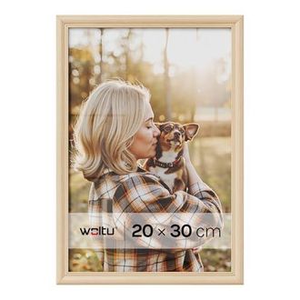 Woltu Cadre Photo 20x30cm Cadre en Bois Massif avec Passe Partout Suspendre Horizontalement ou Verticalement, D&eacute;coration Murale ou sur Table, Naturelle