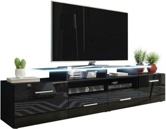 Mirjan24 Meuble TV Charlotte 117, Noir + Noir brillant, Le nombre de portes: 2, Nombre de tiroirs: 2, 194x38x39cm