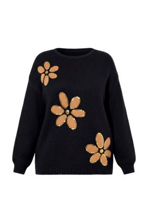 Miamoda Strickpullover Pullover Loose Fit Pailletten-Bl&uuml;ten