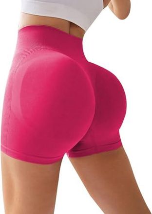 Generic Short de sport pour femme - Short de sport extensible et élastique de 11,4 cm - Short de sport sans couture - Short de yoga taille haute (rose vif, ta