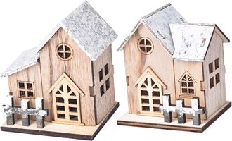 Valiclud 2stücke Beleuchtete Weihnachtsdekoration Aus Holz Leuchtende Weihnachtshäuser Als Heimornament Weihnachtsdekoration Für Kleine Häuser