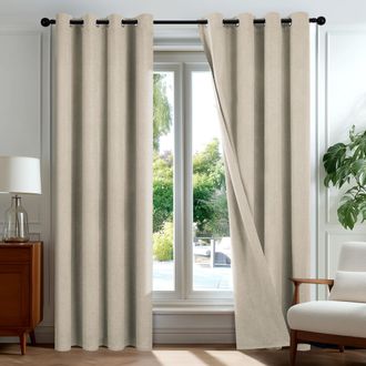 Deconovo 100% Blickdichter Vorhang mit &Ouml;sen Vorh&auml;nge Wohnzimmer Schallschutz Vorhang Verdunkelung Thermogardinen Hitzeschutz Blackout Curtains, H290 x B140 cm,