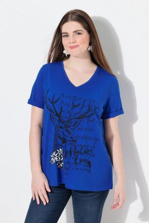 Ulla Popken T-Shirt T-Shirt Trachtenmotiv Classic V-Ausschnitt Halbarm