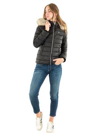 Tommy Jeans Veste Matelass&eacute;e Femme Basic Hooded Down Jacket avec Capuche, Noir (Black), XL