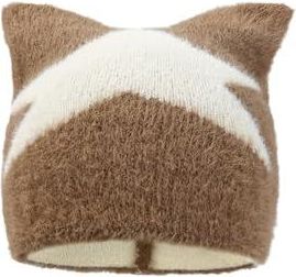 Generic Bonnet dhiver chaud en tricot avec oreilles de chat pour adultes et femmes avec motif &eacute;toile et casquette en tricot &eacute;l&eacute;gante, kaki, A