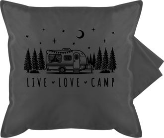 Shirtracer Kissenbezug - Camping Kissen - Live, Love, Camp - Roadtrip Van Life Accessoires - 50 x 50 cm - Grau - Camper kissenbez&uuml;ge f&uuml;r campingfans Motiv mit Mo